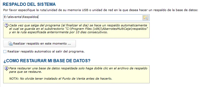 Respaldo automático - eleventa.com